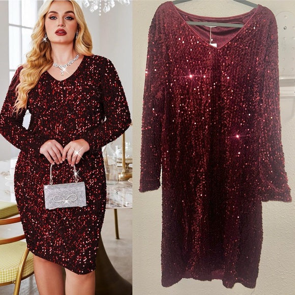 In’Voland | Dresses | Nwt Involand 24 Burgundy Sequin Formal Midi Long ...